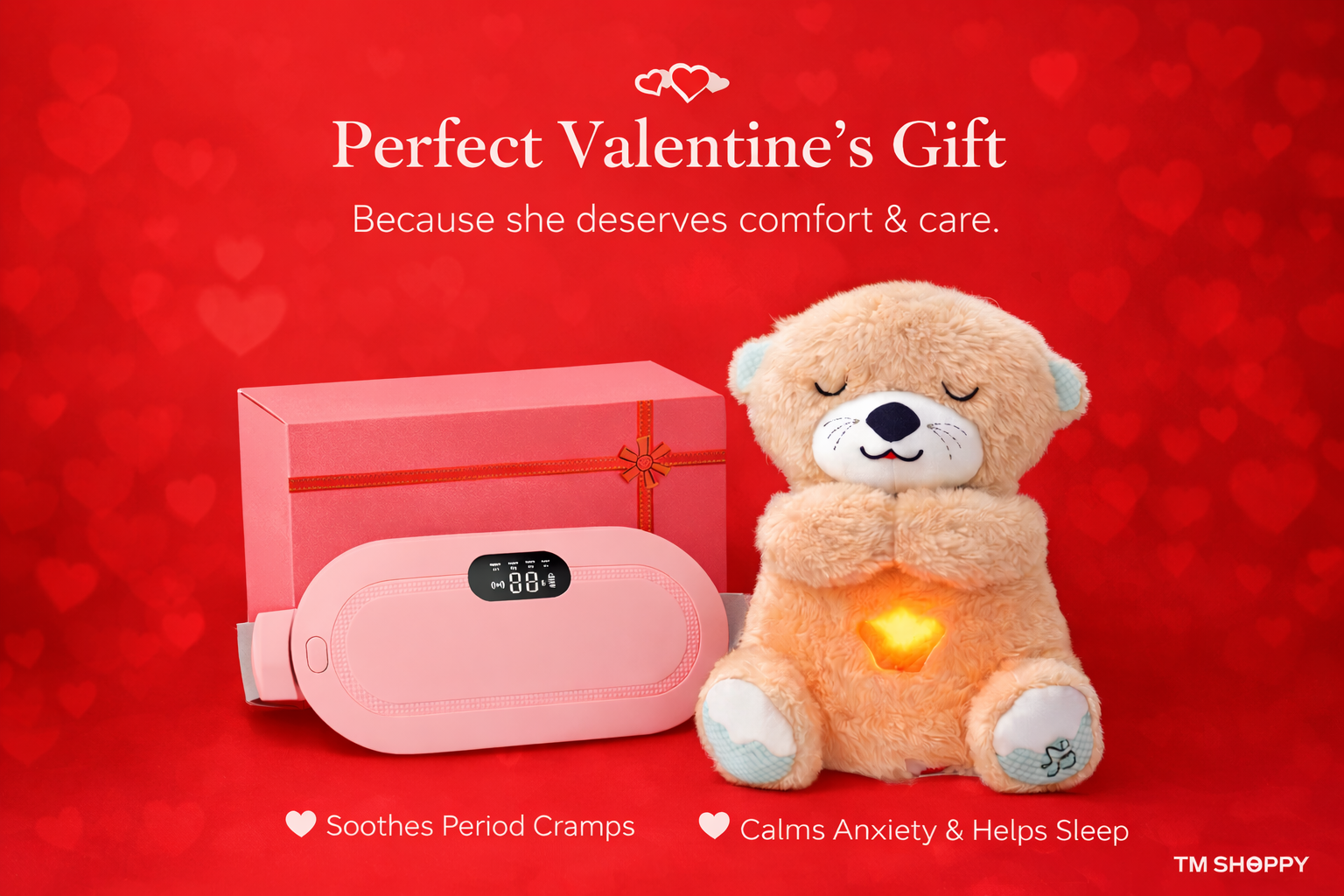Valentine’s Combo Period Cramp Massager + Breathing Teddy – TM Shoppy